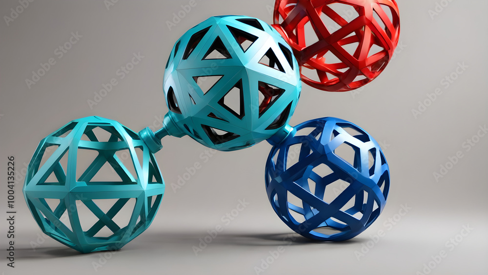 Chemical molecular structure, node and line connections, 3D spatial ...