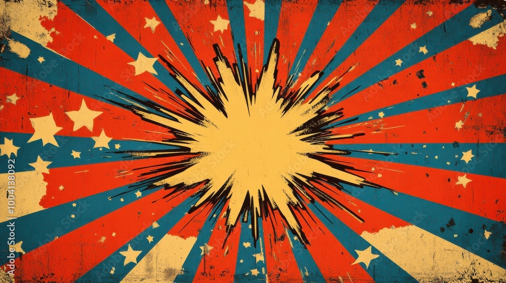 Vintage explosion graphic design with retro stars and comic book-style ...