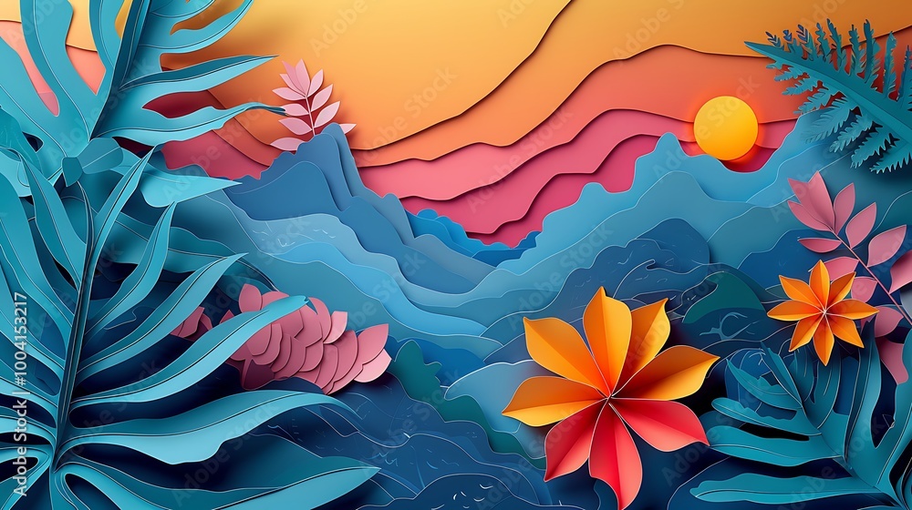 Paper cut-out effect graphics featuring layered designs that mimic the ...