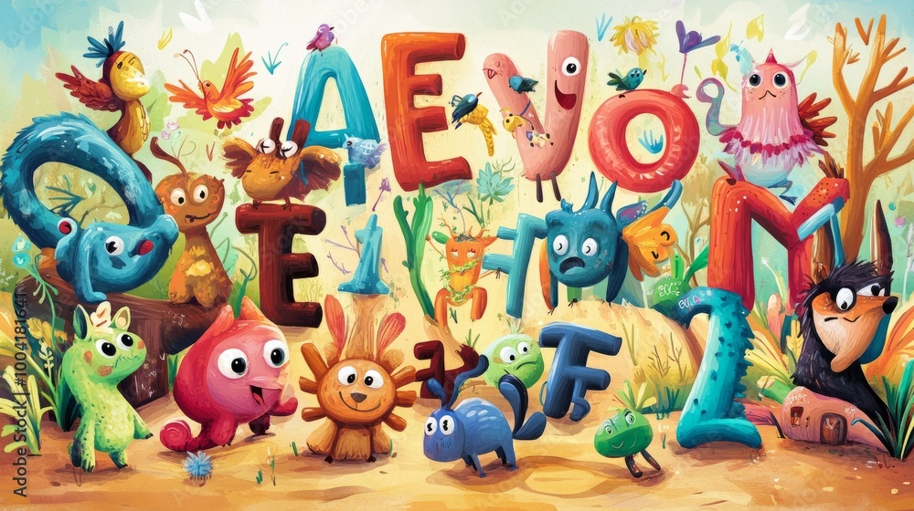 A vibrant A-Z alphabet poster filled with playful characters ...