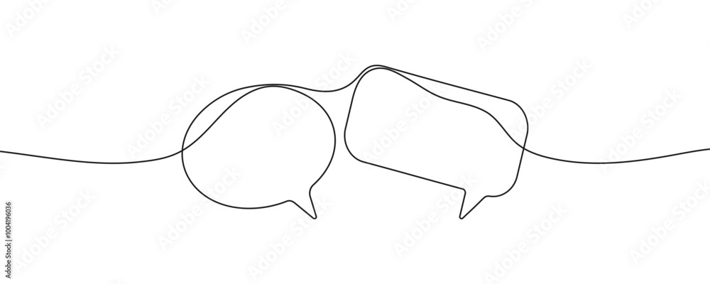 One continuous line illustration of speech bubble or chat icons ...