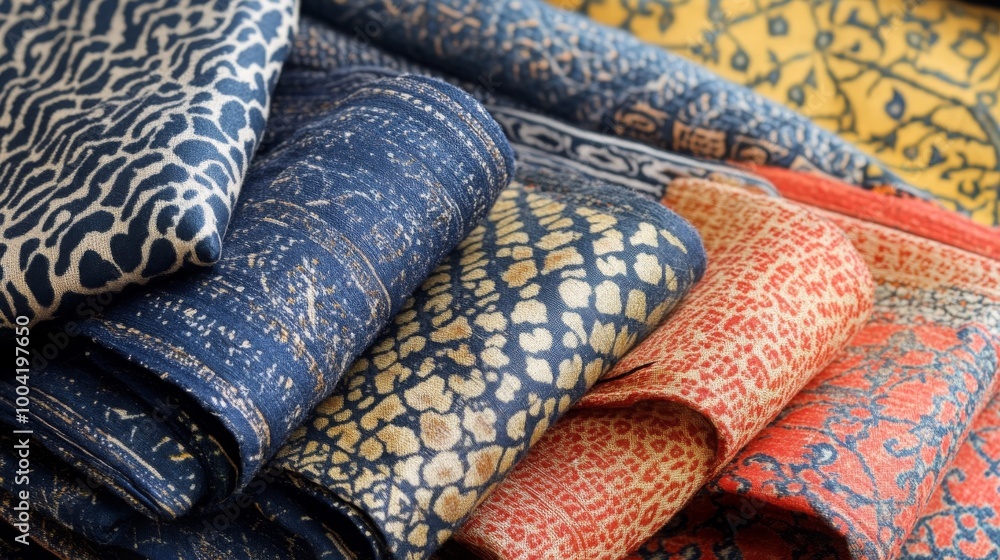 Traditional textile block print pattern like Ajrakh or Ikat, featuring ...