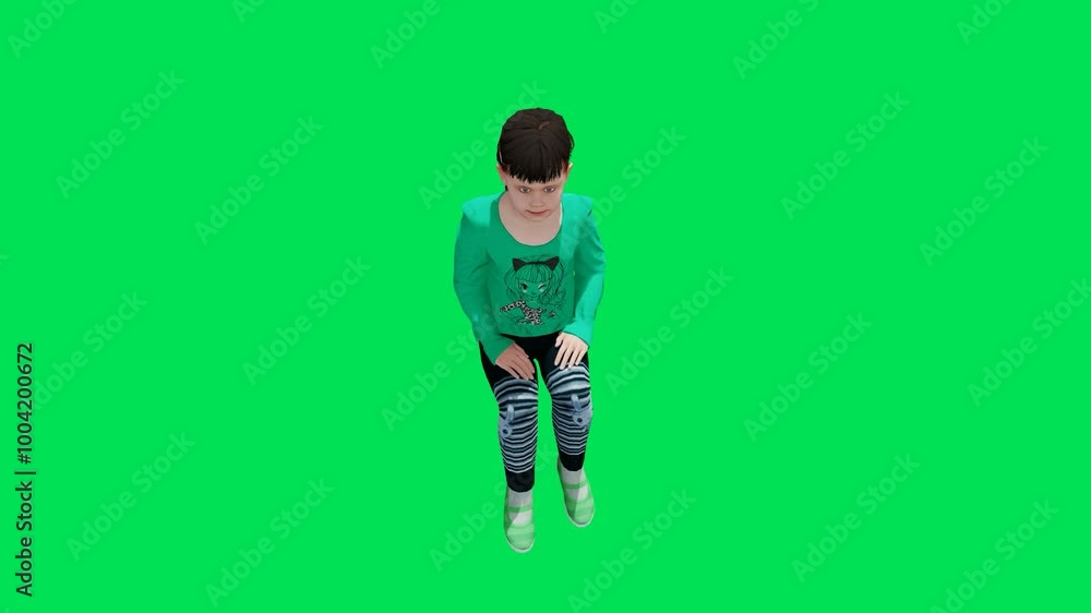 3d render green screen chroma key animation isolated White girl looking ...