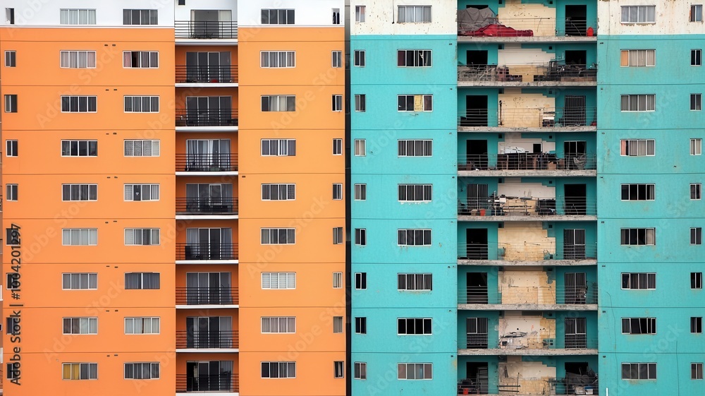 Contrast of a luxury highrise next to a slum, highlighting the stark ... Contrast of a luxury highrise next to a slum, highlighting the stark ...
