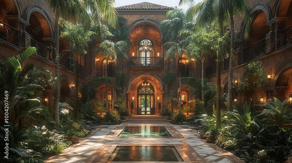 grandiose interior of sprawling mansion with monastic influences ...