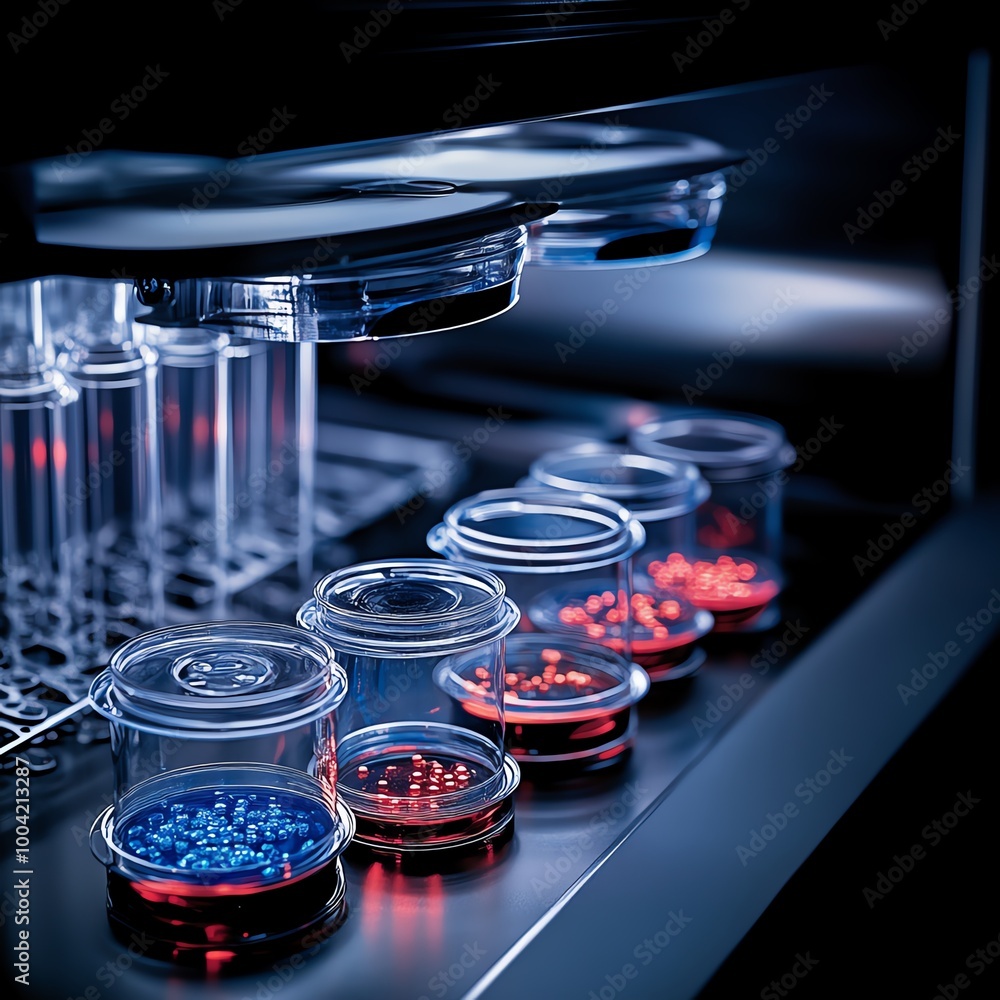 Laminar flow hood with sterile tools, petri dishes, and microbiological ...