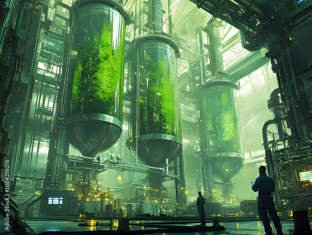 A sprawling and sophisticated biofuel refinery of the future featuring ...