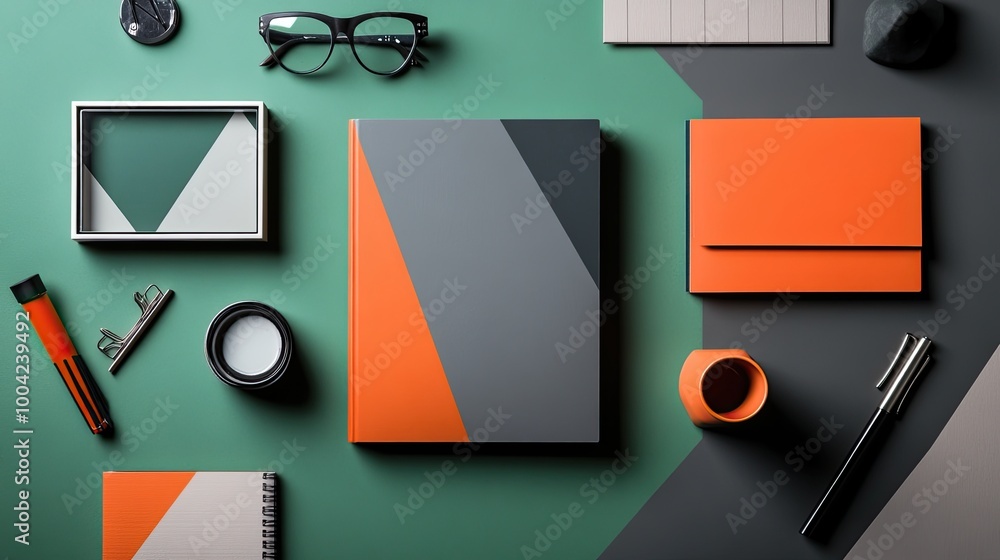 Modern book cover with a green, grey, and orange color scheme ...