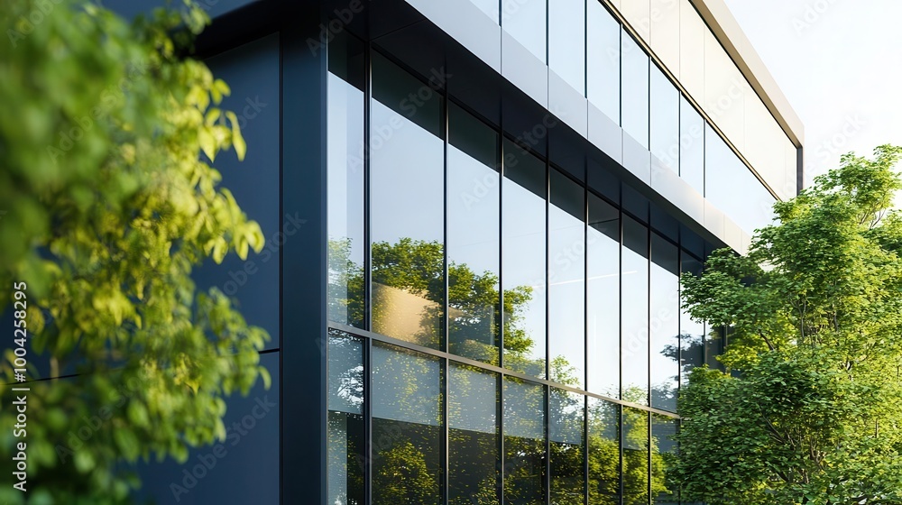 sleek two-story office building with minimalist industrial design ...
