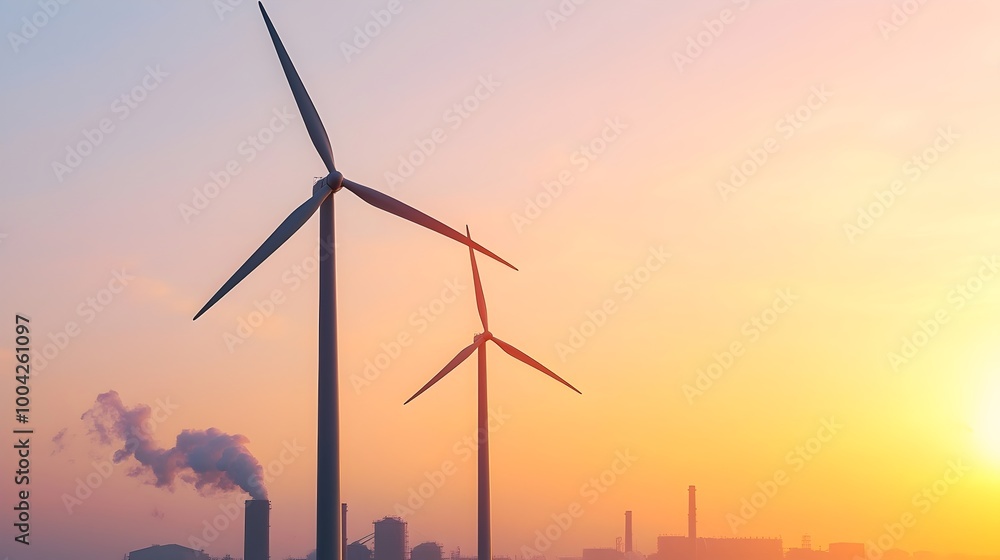 Renewable Energy vs Industrial Smog A Stark Contrast of Wind Turbines ...