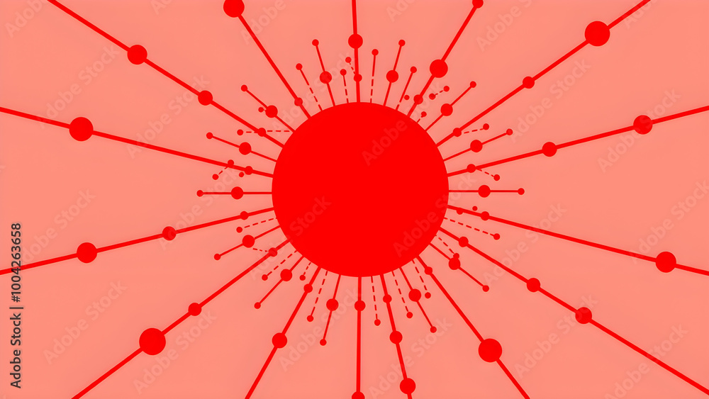 Red circular network pattern with radiating lines and nodes, Generative ...