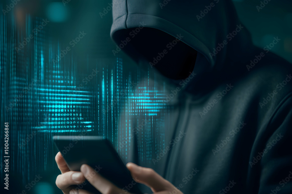 AI voice cloning concept. Smartphone and sound waves representing an AI ...