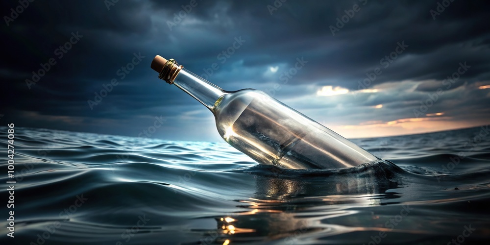 Photograph of an alcohol bottle submerged in dark water symbolizing the ...
