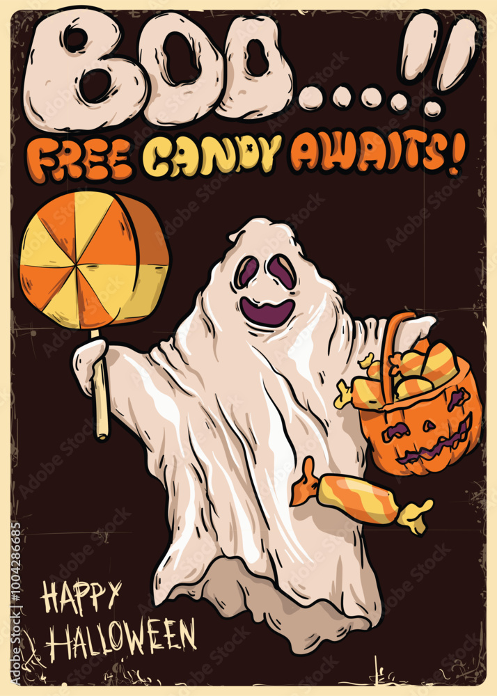 ghost holding candy say boo free candy awaits concept. jack o lantern ...