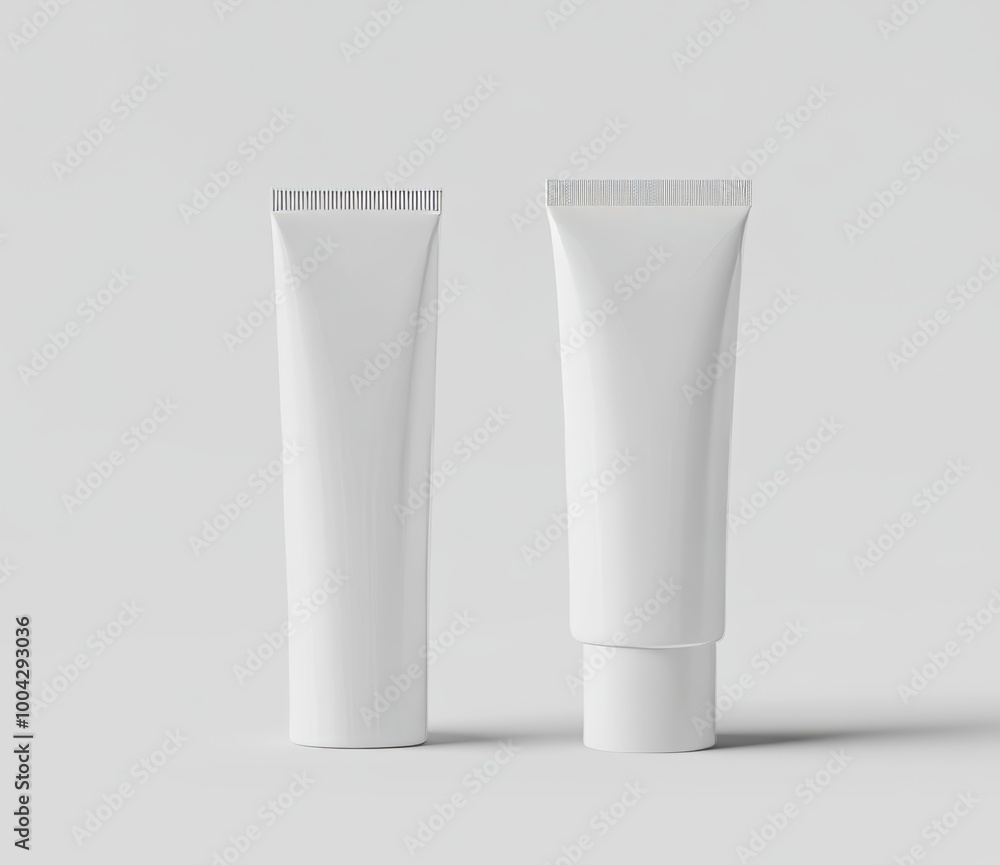 The design of a blank white toothpaste tube mockup set is isolated ...