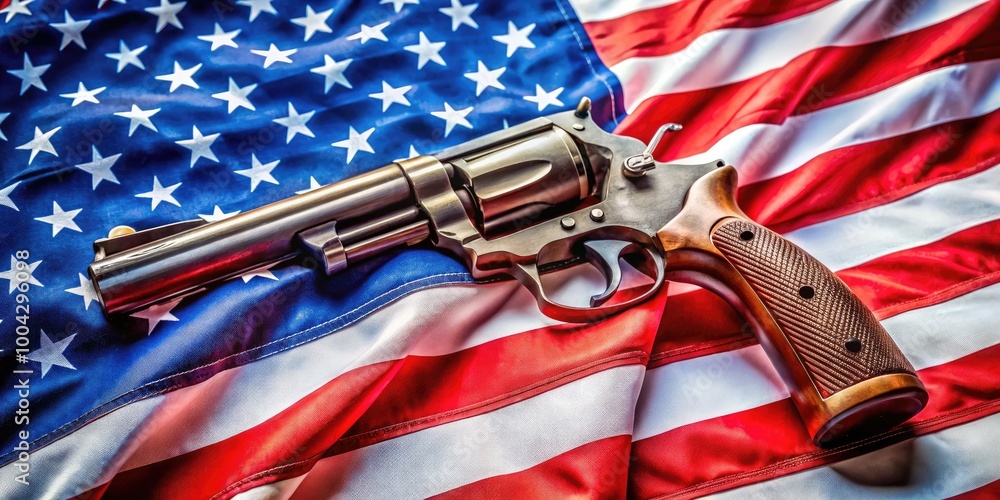 Gun Resting on an American Flag Symbolizing Patriotism and Freedom in ...