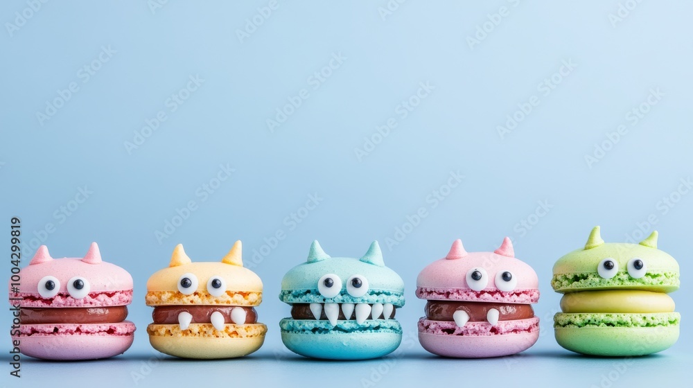 Macaron monster with googly eyes and candy teeth made from colorful ...