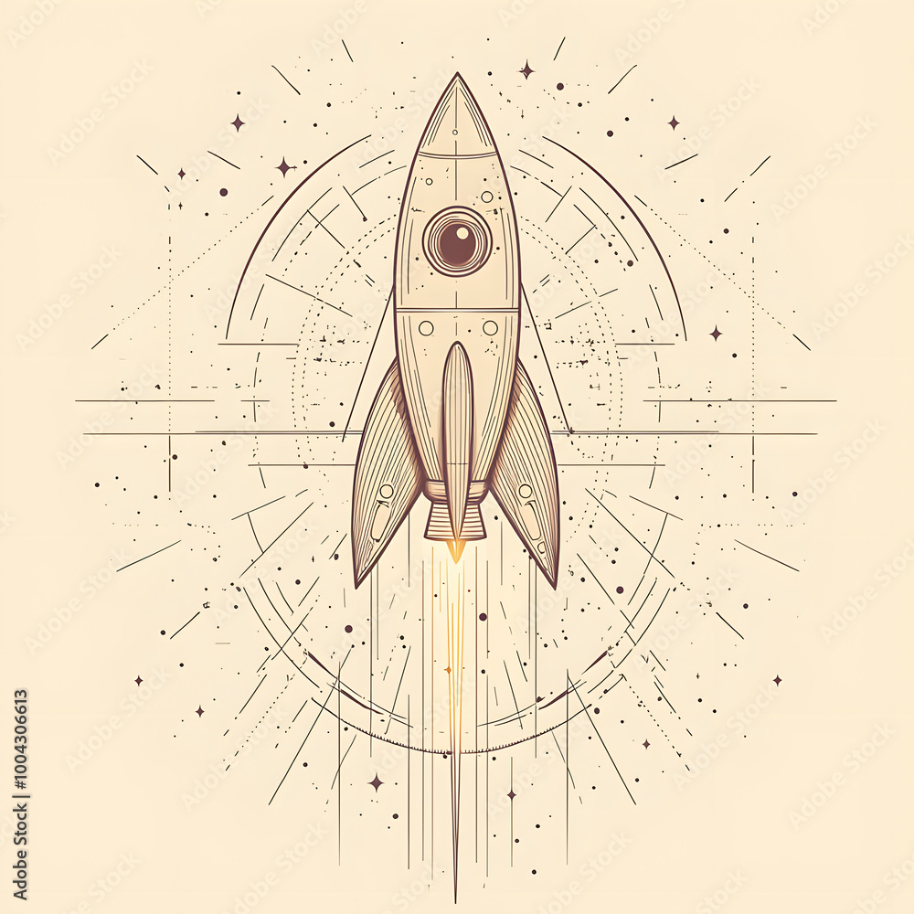 Rocket Launch: A whimsical rocket ship composed entirely of triangles ...