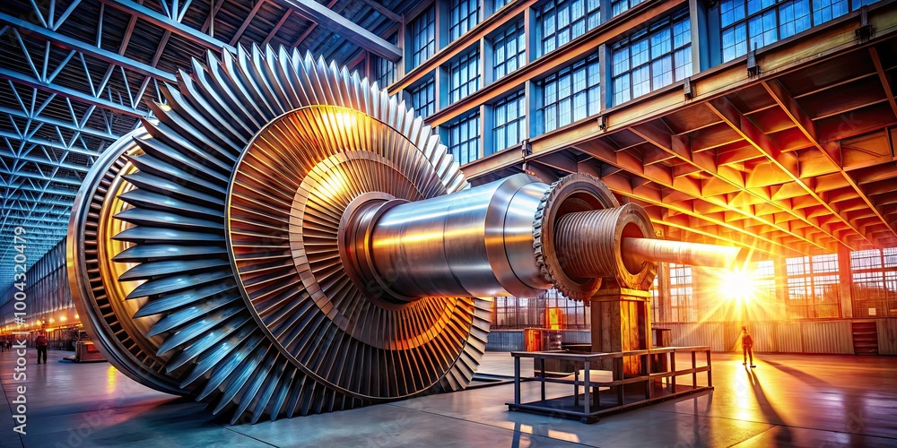 Modern Rotor with Long Blades of Powerful Steam Turbine in Industrial ...