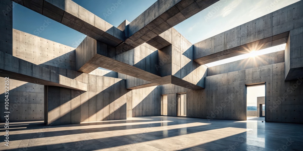 Abstract geometric structure with sunlit shadows on museum walls in ...