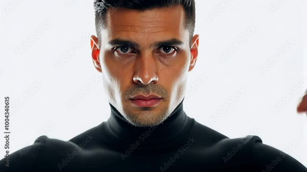 Vidéo Stock Male model striking poses against a white backdrop ...