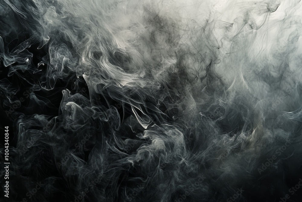 Abstract smoke patterns with soft billowing shapes in muted black and ...