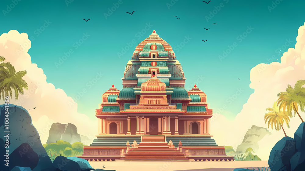 Cartoon hindu temple vector illustration. Hindu Temple. Illustration ...