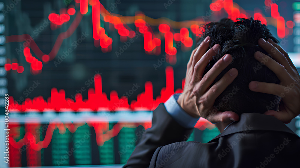 Stock market crash with chaotic scenes of falling graphs and worried ...