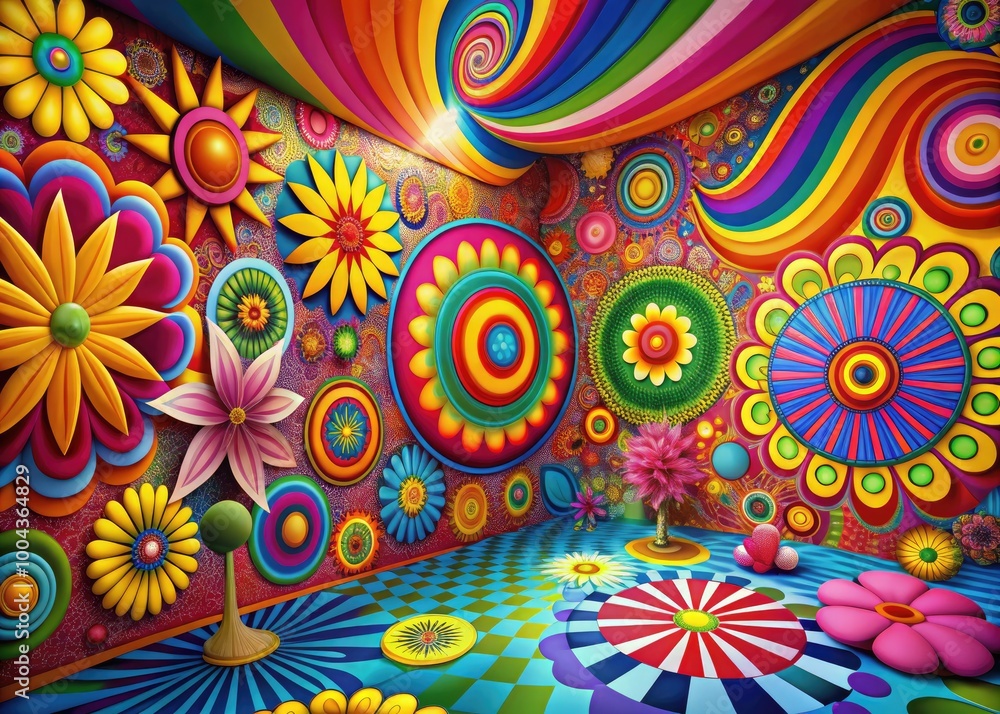 Vibrant 1960s Retro Style Background with Psychedelic Patterns and ...
