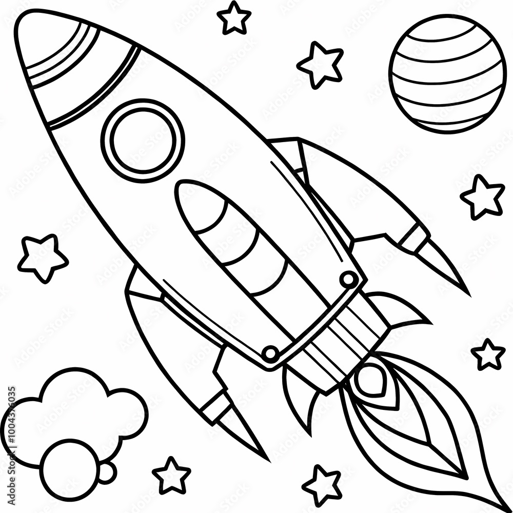 Space rocket coloring page for kids fun and educational activity ...