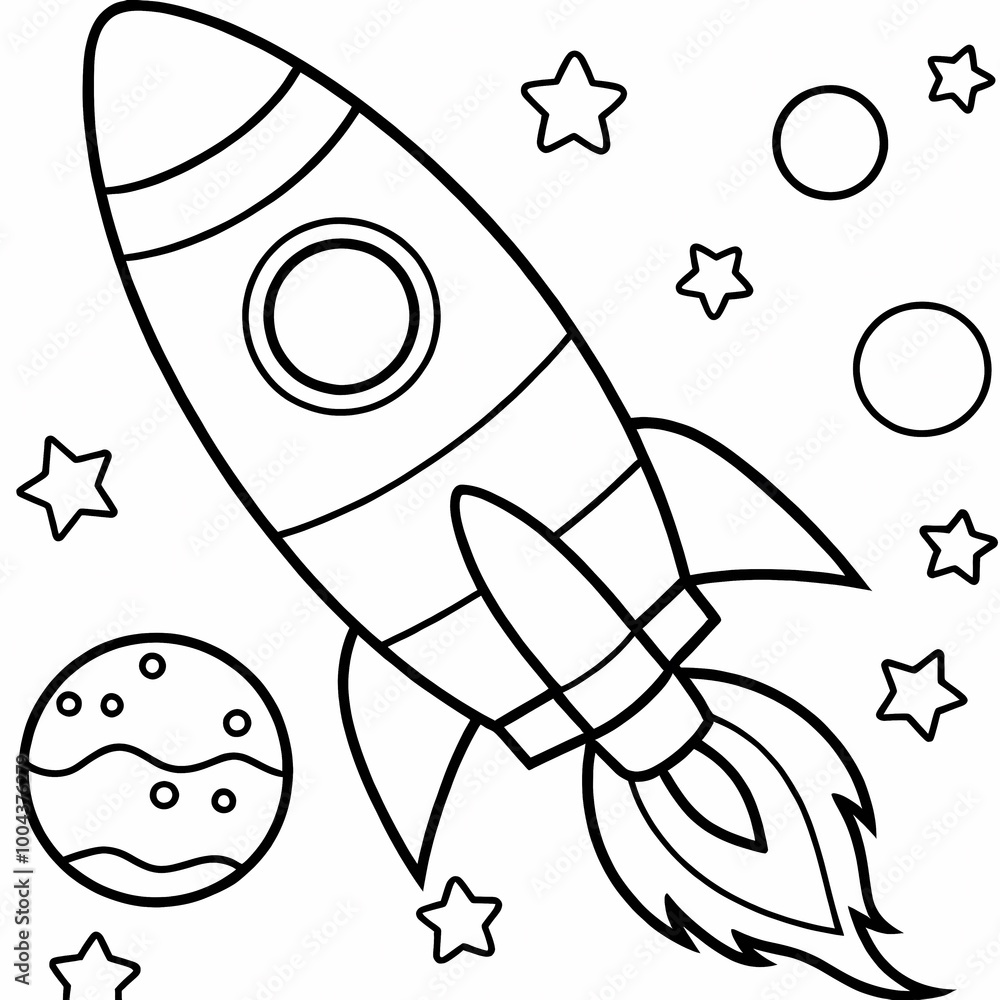 Space rocket coloring page for kids fun and educational activity Stock ...