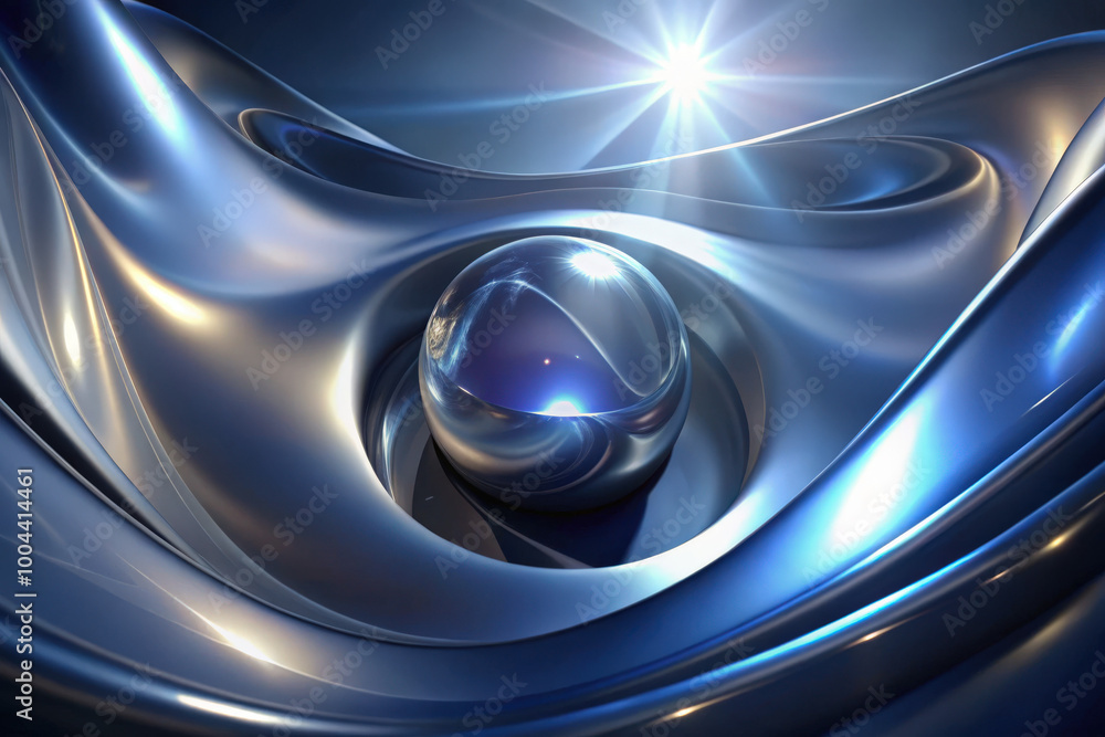Intriguing blue curves embrace a glowing sphere in an abstract ...