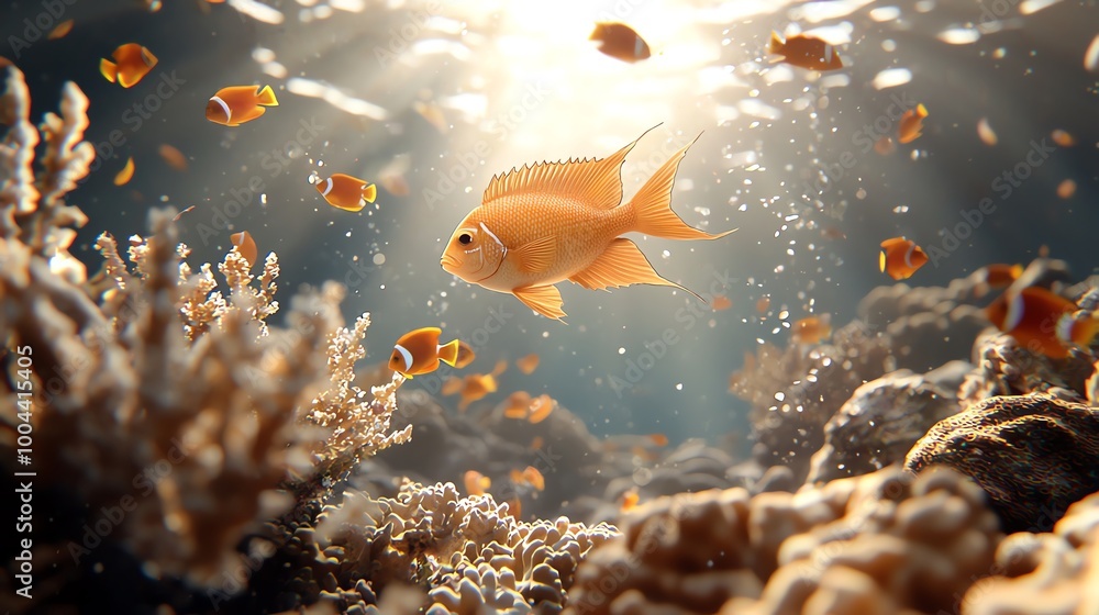 Vibrant underwater scene with schools of fish and coral reefs ...