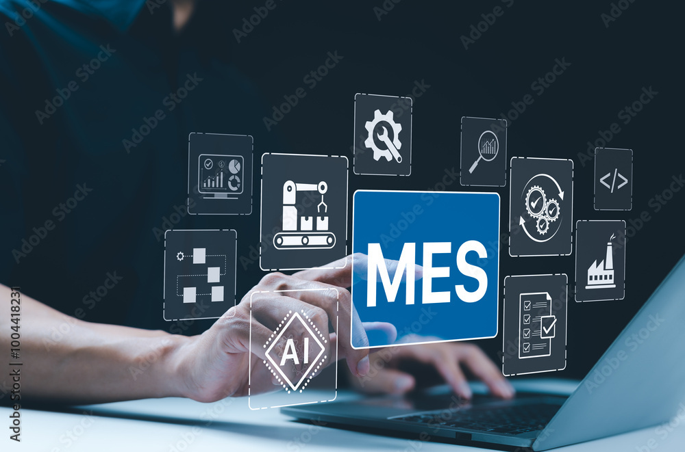 MES - Manufacturing Execution System Concept. AI Integration, A person ...