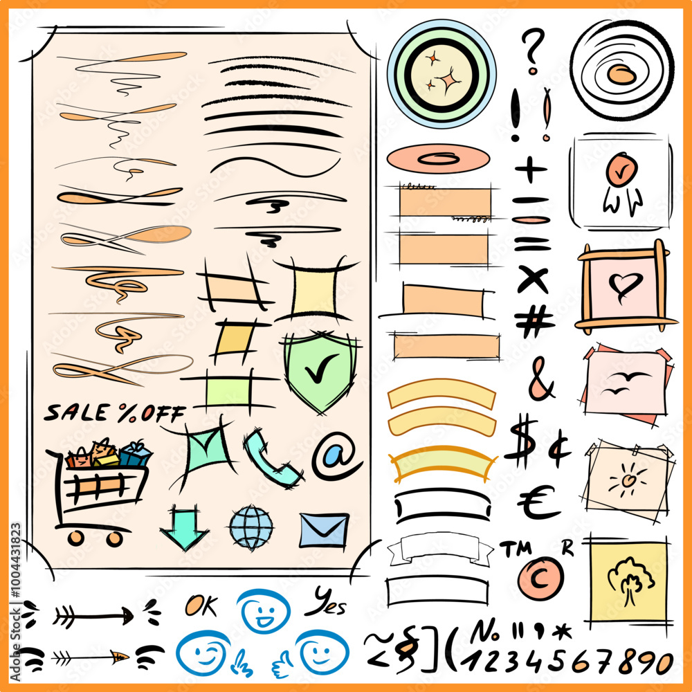 Website decoration set. Big homepage & e-commerce symbols collection ...