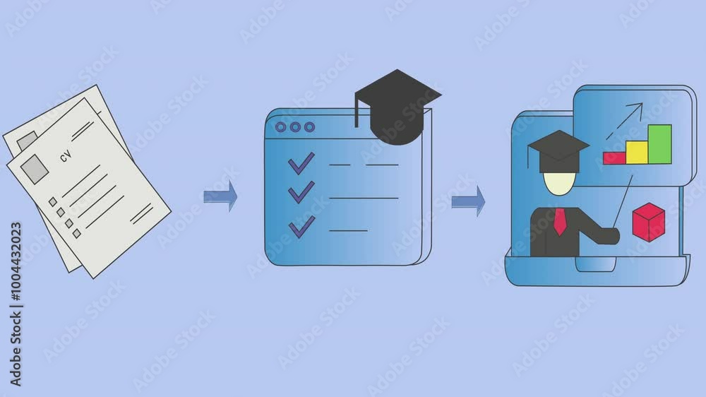 illustration symbol of sending a CV, completing requirements, having a ...