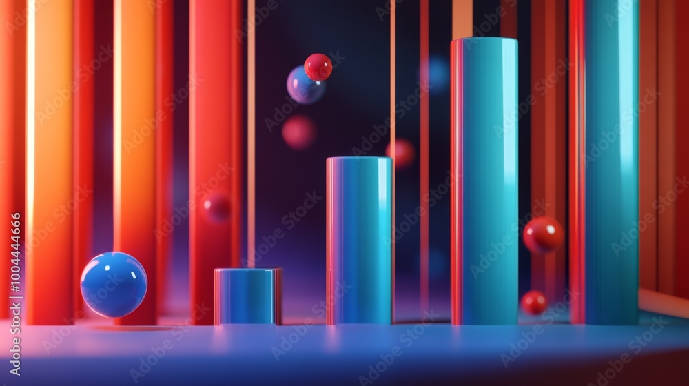 A 3D bar graph with blue and red bars, highlighting a business ...