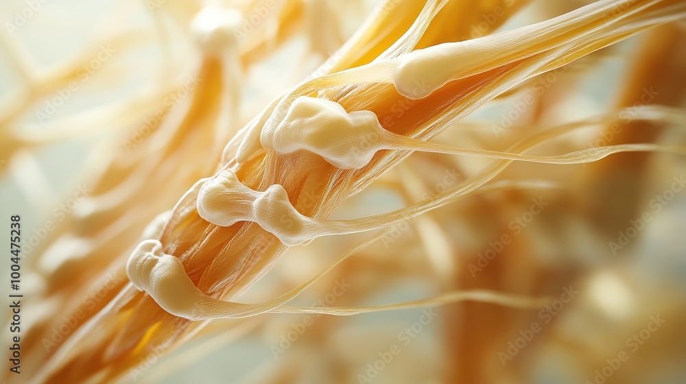 Detailed view of nerve cells with synapses in warm colors Stock ...