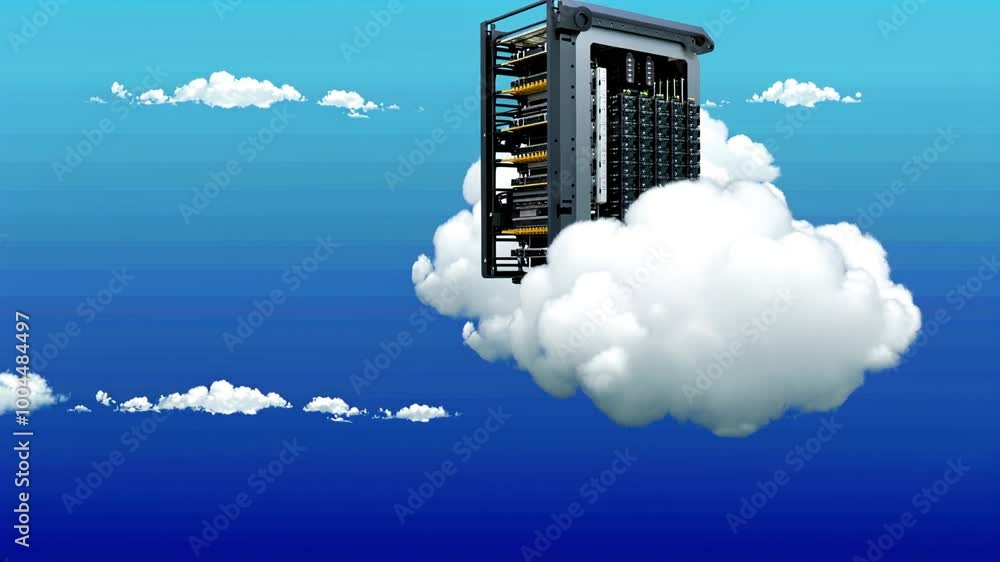 Server Rack Cloud Sky Blue White Data Center Hosting Storage Digital Technology Network Internet