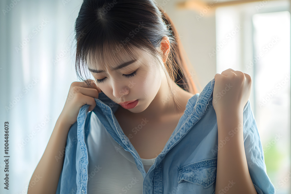 Bad smell nose concept asian young housewife woman having smelling ...
