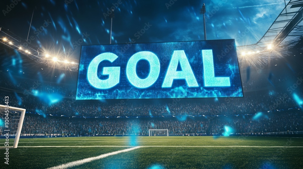 Exhilarating Football Goal Celebration in Stadium with "GOAL" Display ...