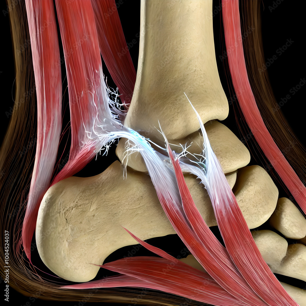 3D illustrating ruptured Achilles tendon, point of tear between the ...
