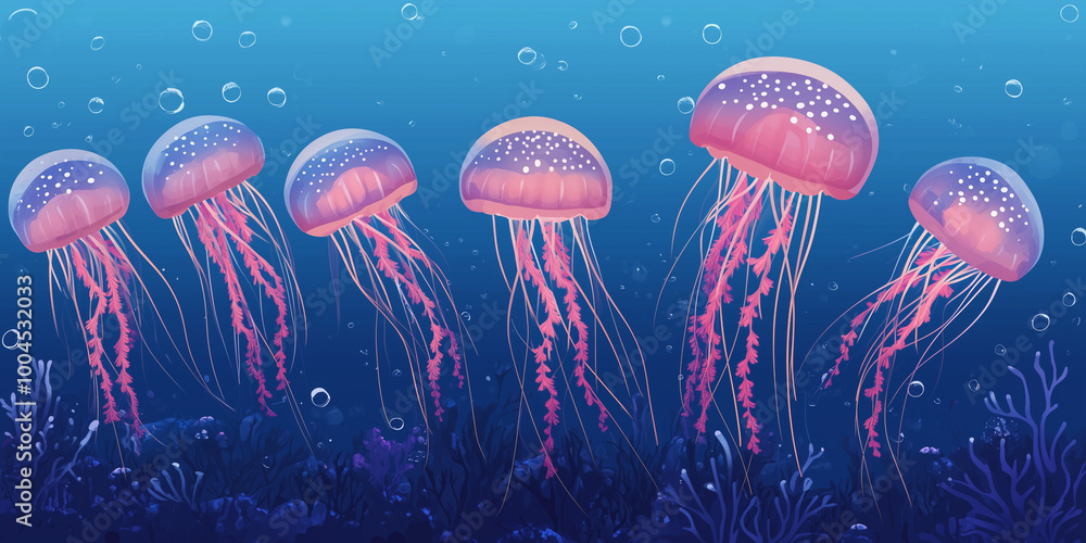 Box jellyfish polyp stage attached to an underwater surface, animal ...