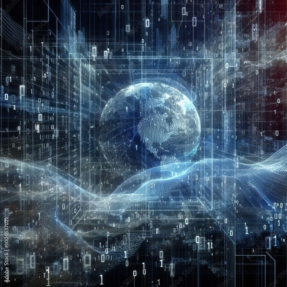 Binary Code Overlay with Data Streams Binary code overlays the i Stock Photo | Adobe Stock