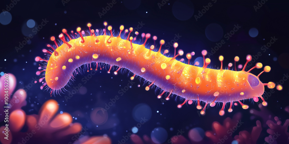 Poster Sea cucumber larvae in plankton sample under a microscope ...