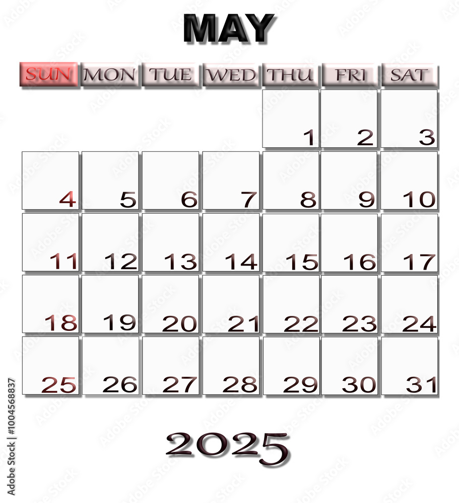 May 2025 calendar isolated on transparent background in PNG format ...