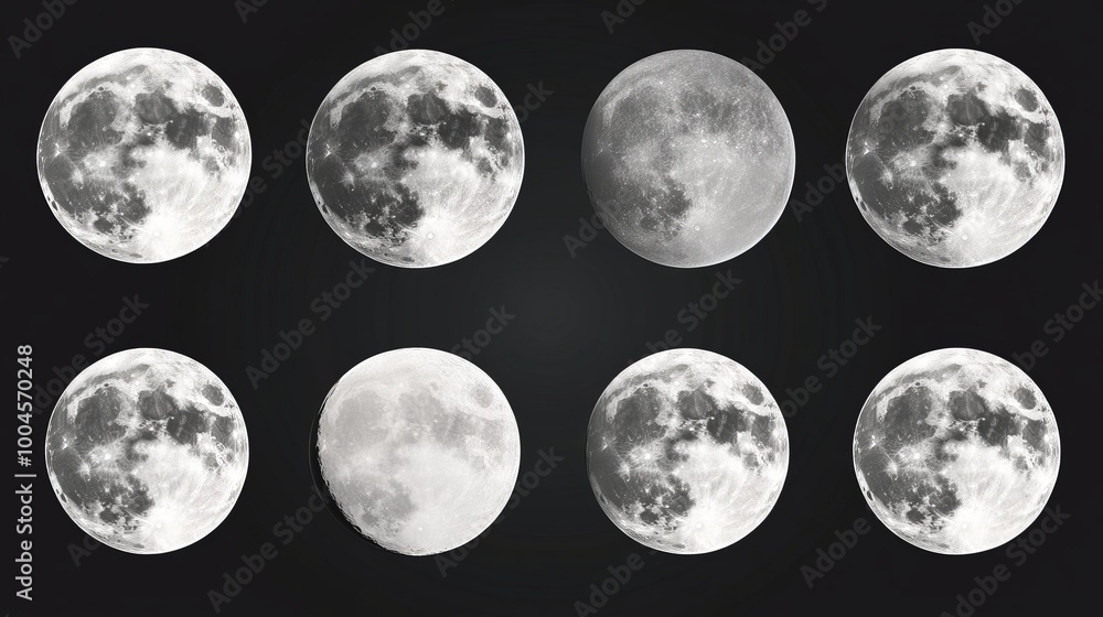 Collection of Realistic Vector Moons on an Isolated Transparent ...