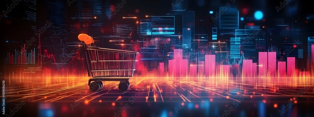E-commerce Metrics Futuristic Background for Online Retail Analytics. Dynamic data visualization ...