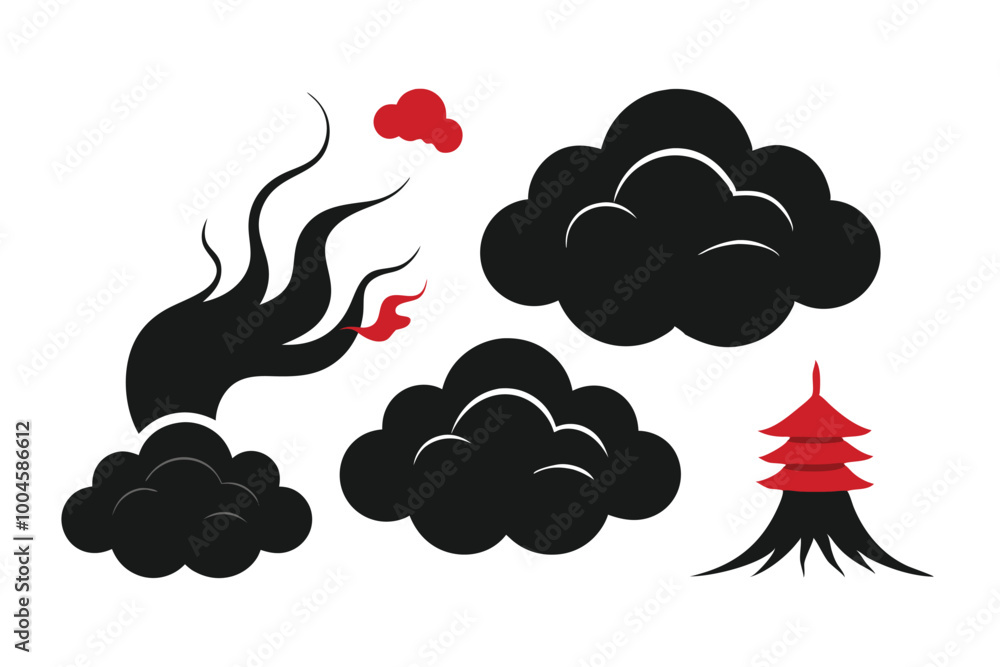 Set of black smoke, Japanese smoke, vector clipart smoke vector on ...
