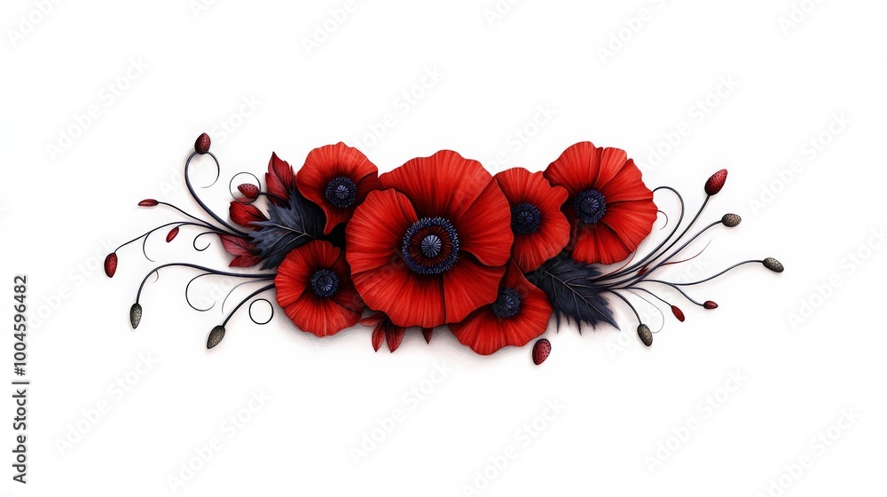 Red Poppy Bouquet: A vibrant arrangement of red poppies with intricate ...